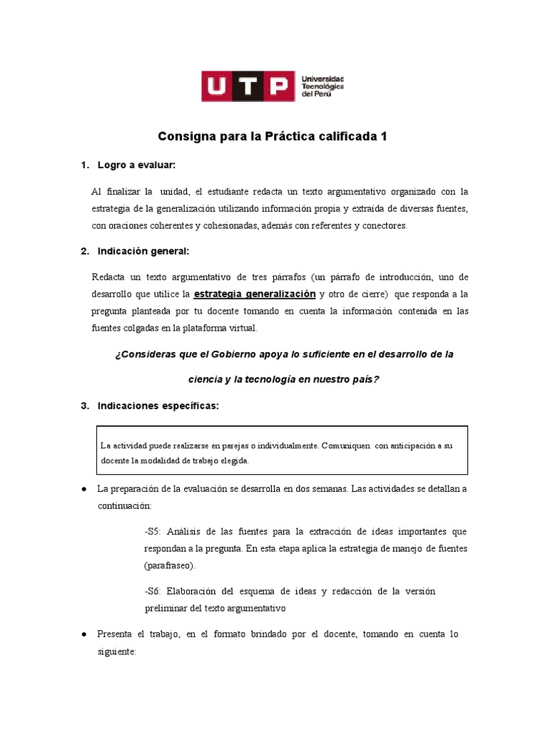 Entrega de La - PC1. Texto Argumentativo | PDF | Perú | Científico