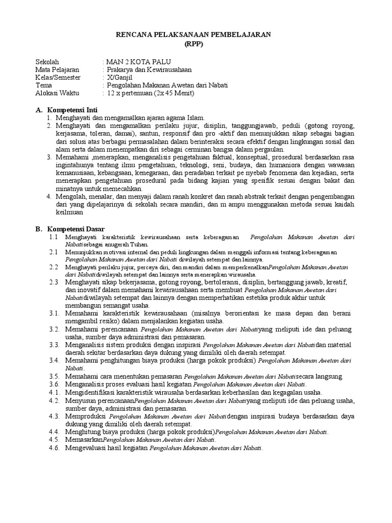 RPP Bab 4 Prakarya | PDF | Karier & Perkembangan | Bisnis