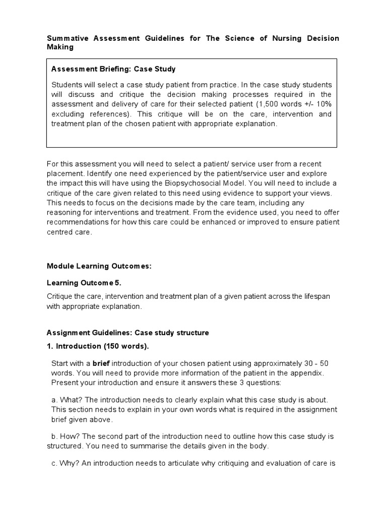 Assessment 2 Summative Assessment Guidelines for the Science of Nursing ...