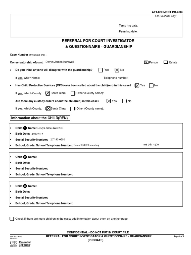PB-4005 Referral For Court Investigator - Santa Clara | PDF | Legal ...