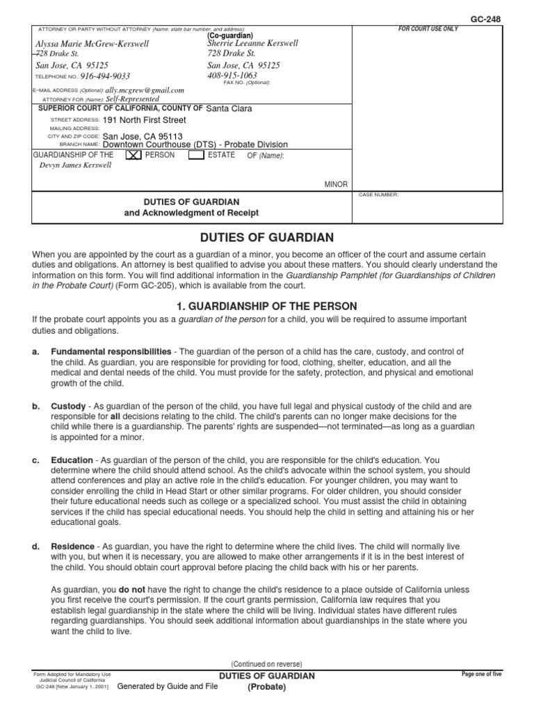 GC-248 Duties of Guardianship | PDF | Legal Guardian | Child Custody