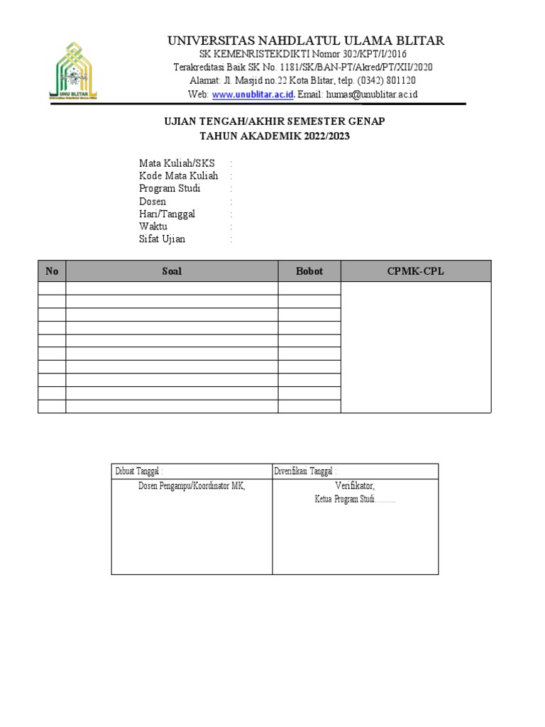 Form Uas Dan Validasi Baru | PDF