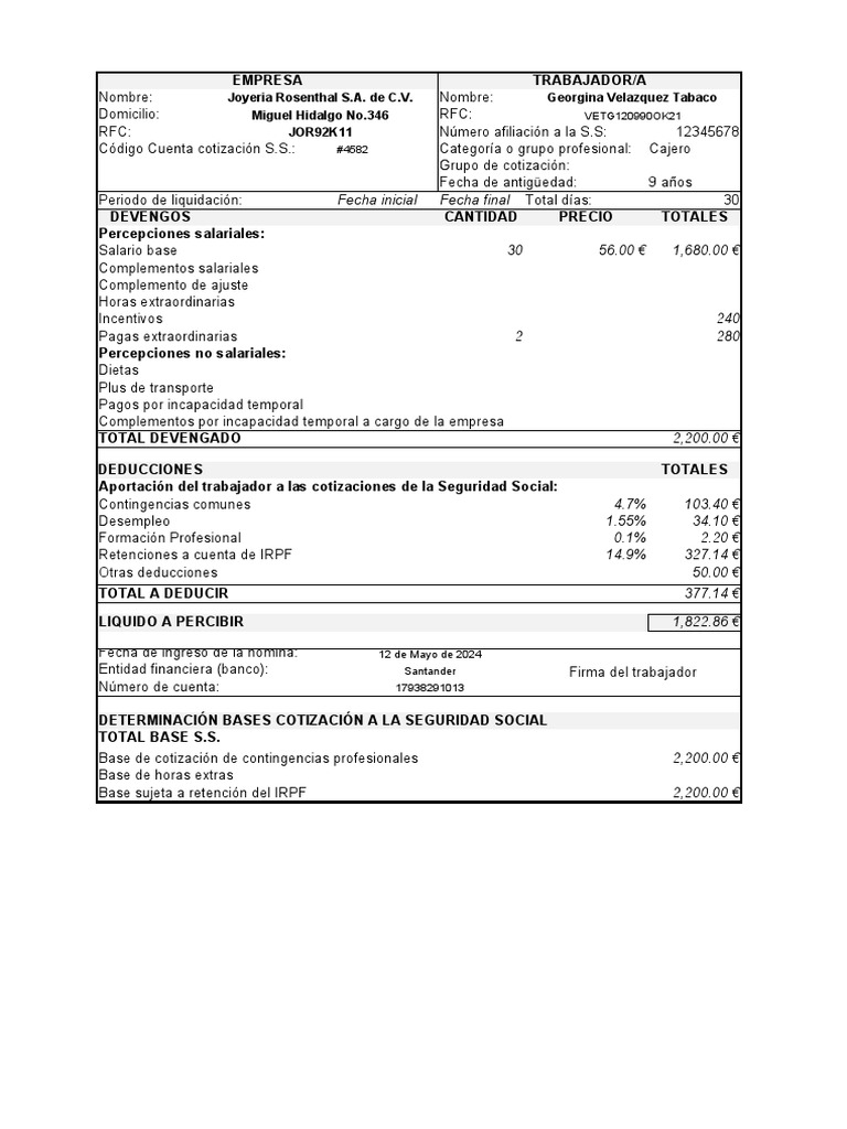 Plantilla Nomina para Descargar | PDF | Economias | Empleo