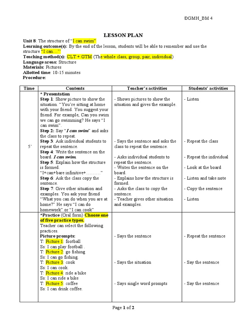 LESSON PLAN-Structure | PDF | Lesson Plan | Teaching Method LESSON PLAN-Structure | PDF | Lesson Plan | Teaching Method
