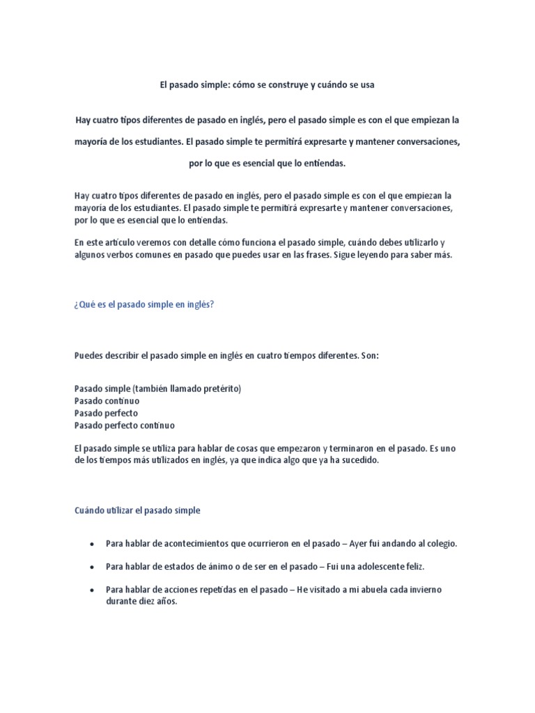 El Pasado Simple | PDF | Gramática | Lingüística