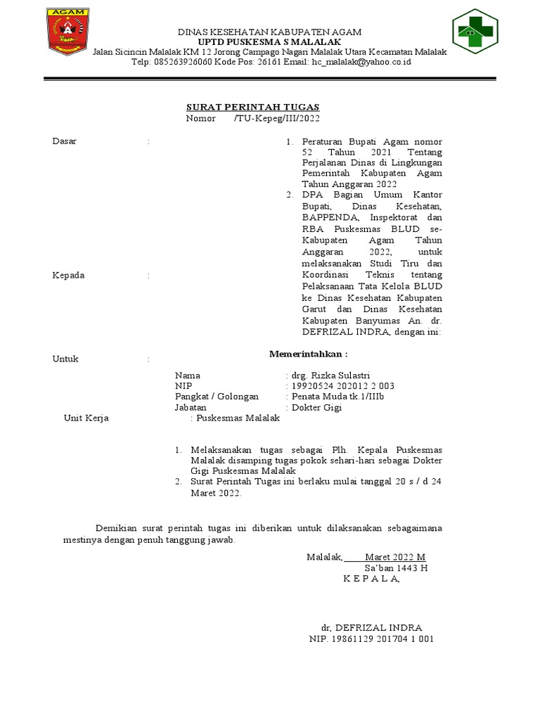 Surat Perintah Tugas PLH | PDF