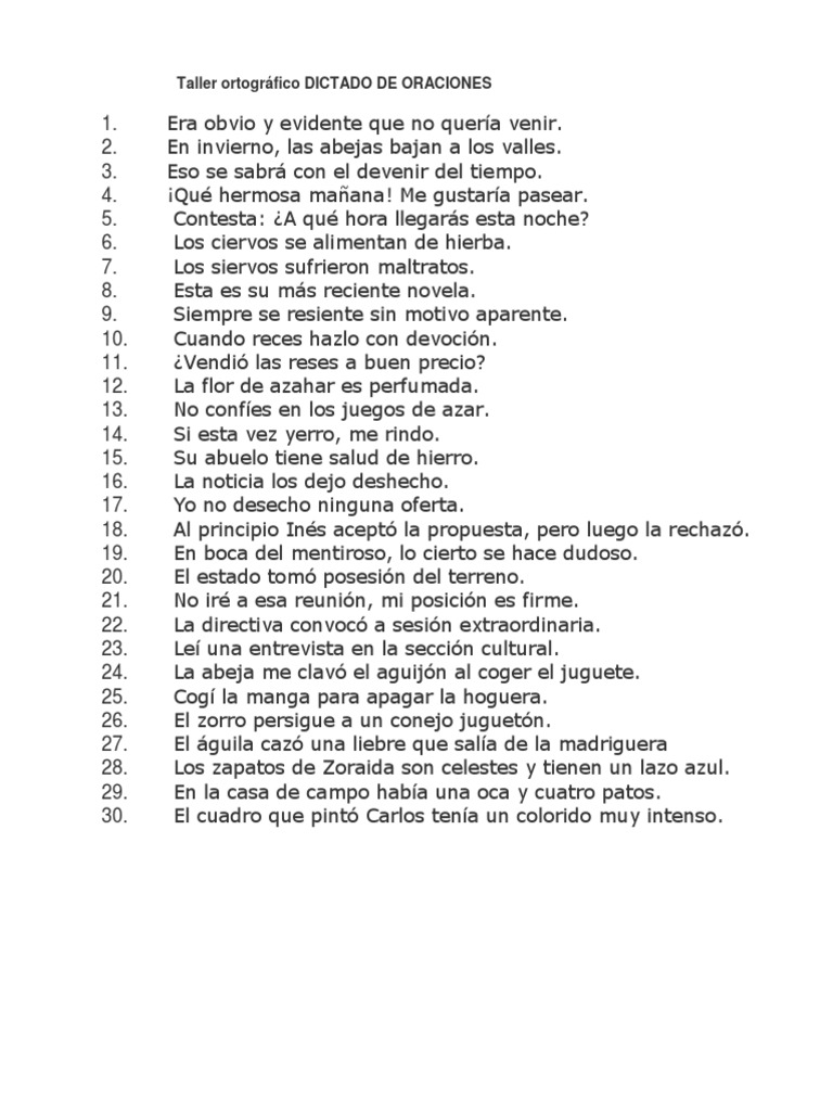Dictado de Oraciones para Tercer y Cuarto Grado | PDF