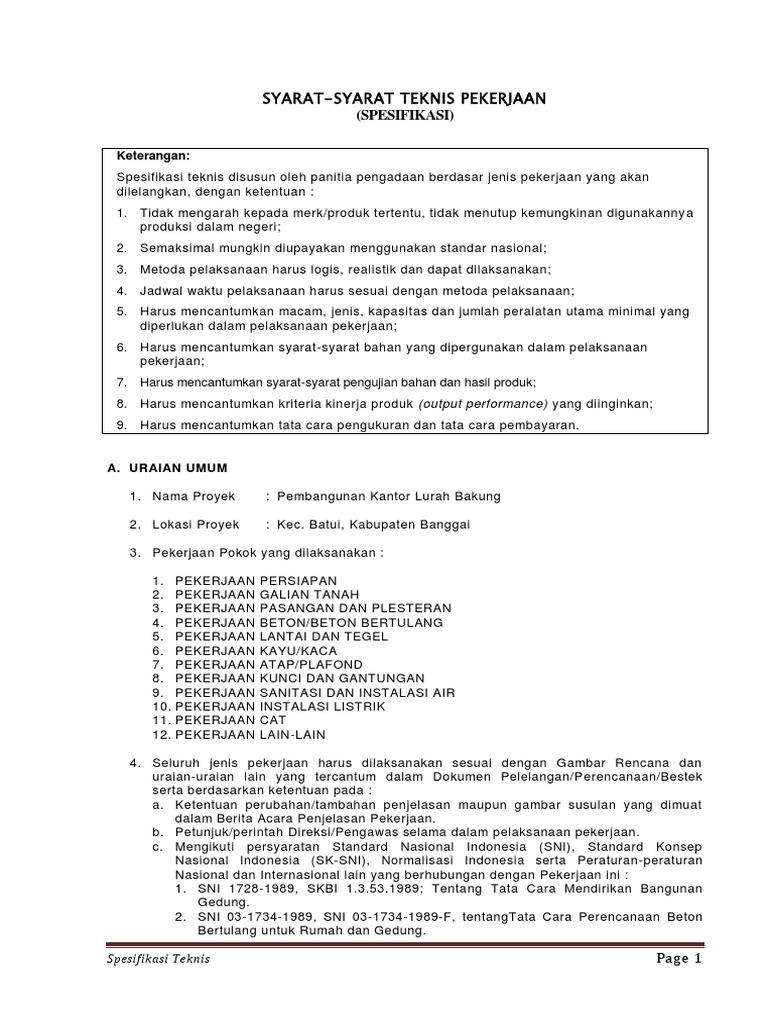 Syarat Syarat Teknis Pekerjaan | PDF