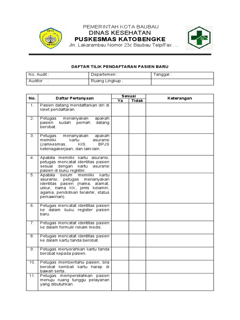 Daftar Tilik Loket Pendaftaran | PDF