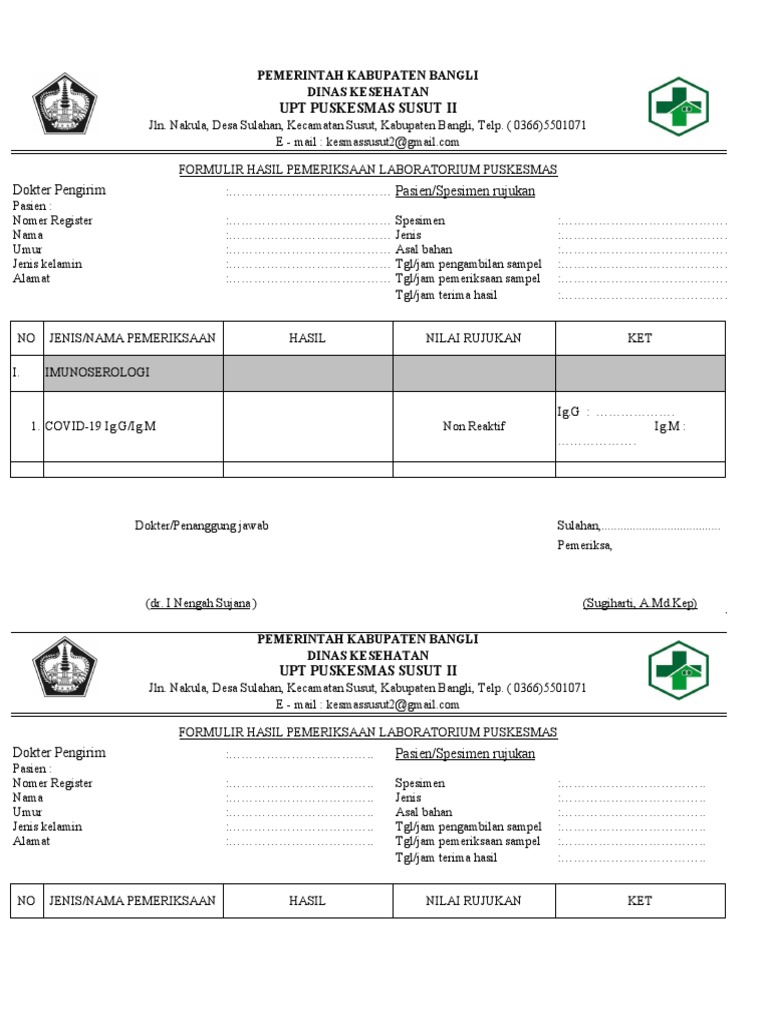 Form Hasil Lab RAPID TEST COVIT -19 | PDF