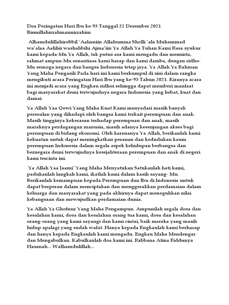 Doa Peringatan Hari Ibu Ke | PDF