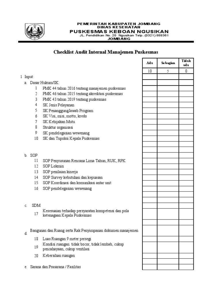 Instrumen Audit Internal 2022 | PDF