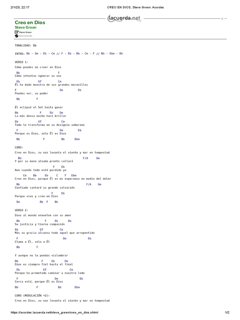 CREO EN DIOS, Steve Green - Acordes | PDF