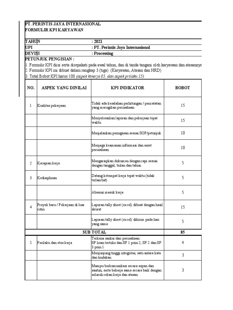 Kpi Form Pdf