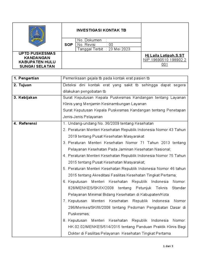 13 SOP Investigasi Kontak TB | PDF