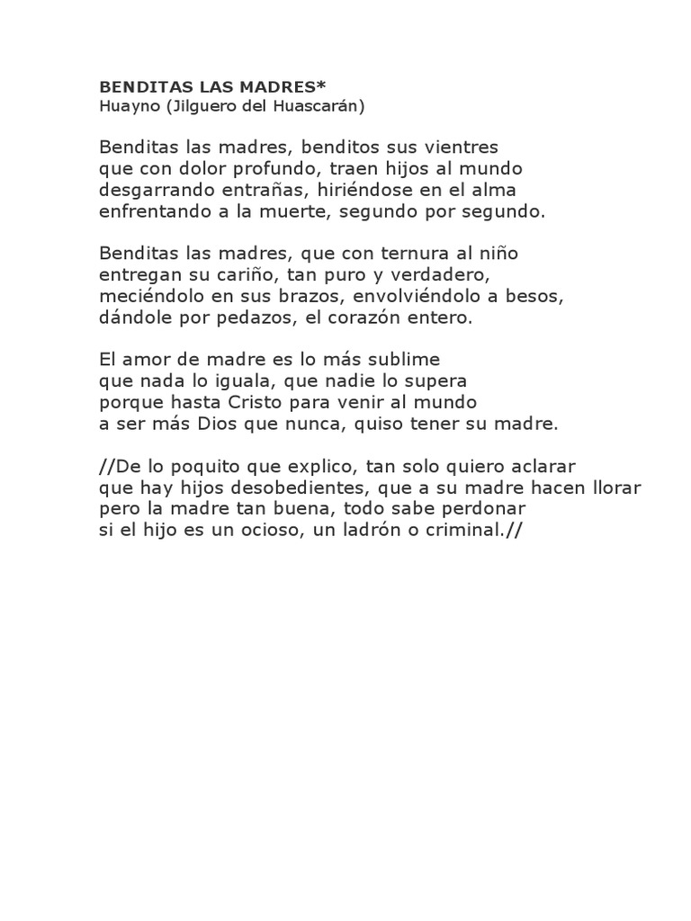 Canción Benditas Las Madres Letras | PDF