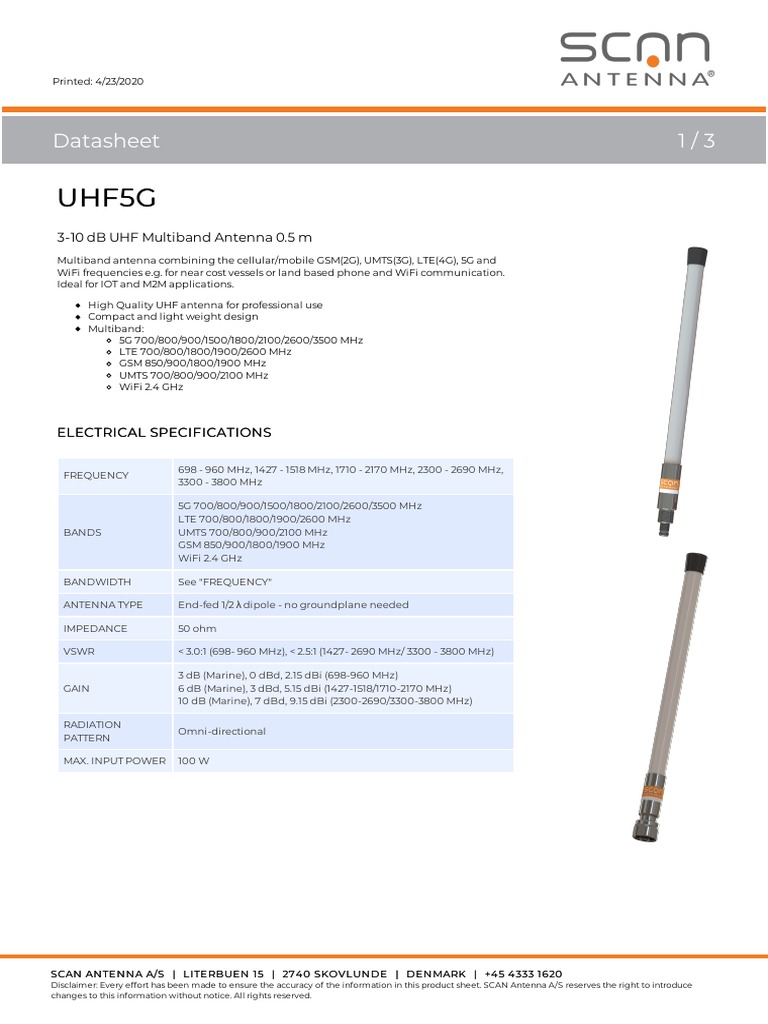 UHF 5G Multiband Antenna Datasheet | PDF | Waves | Broadcasting