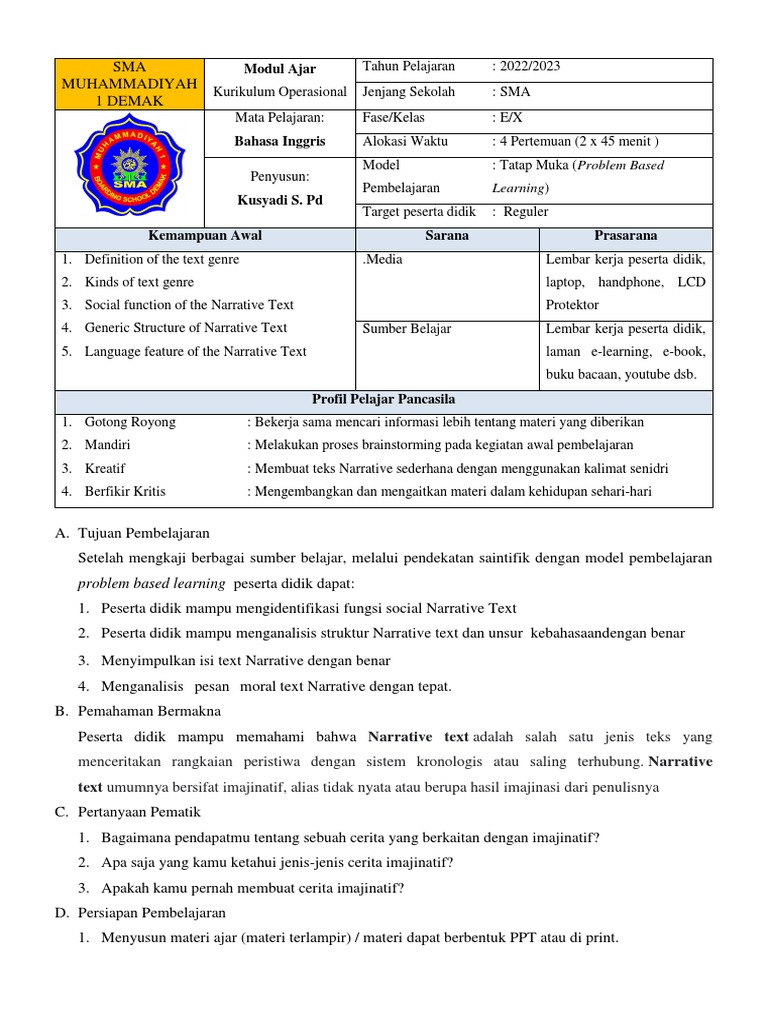 Modul Ajar Kelas x 2022 2023 | PDF