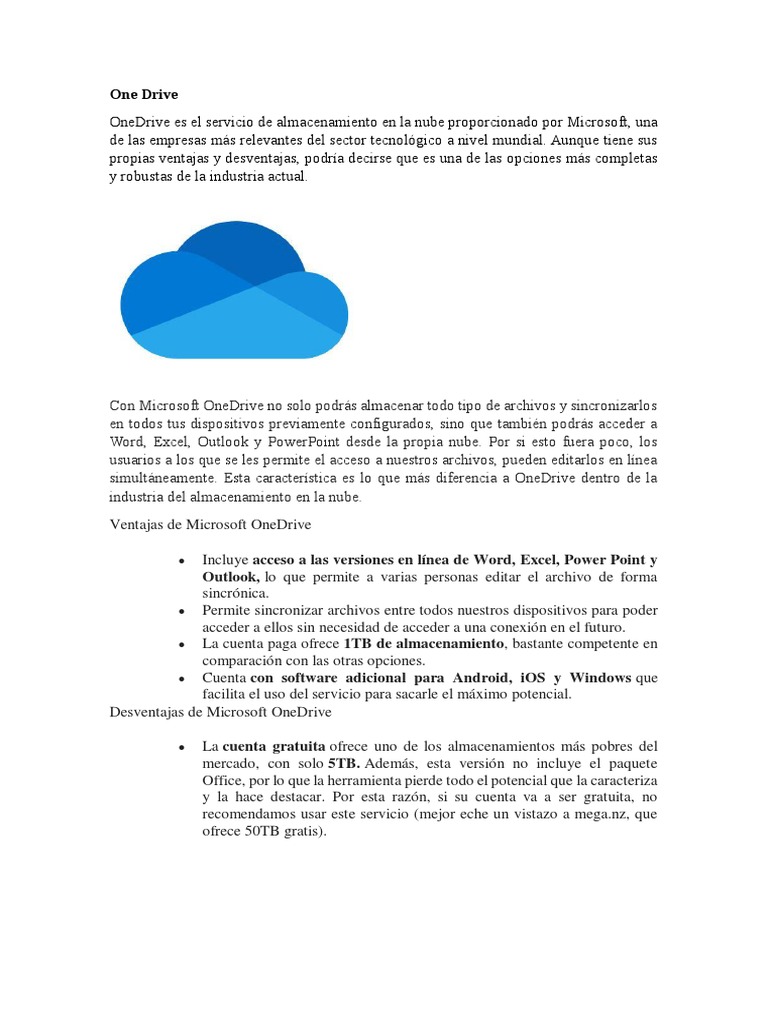 Ventajas y desventajas de OneDrive | PDF | Tecnologías de la ...