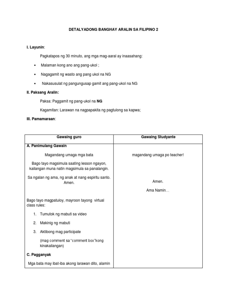 BANGHAY ARALIN( FIL. 2) PANG-UKOL | PDF