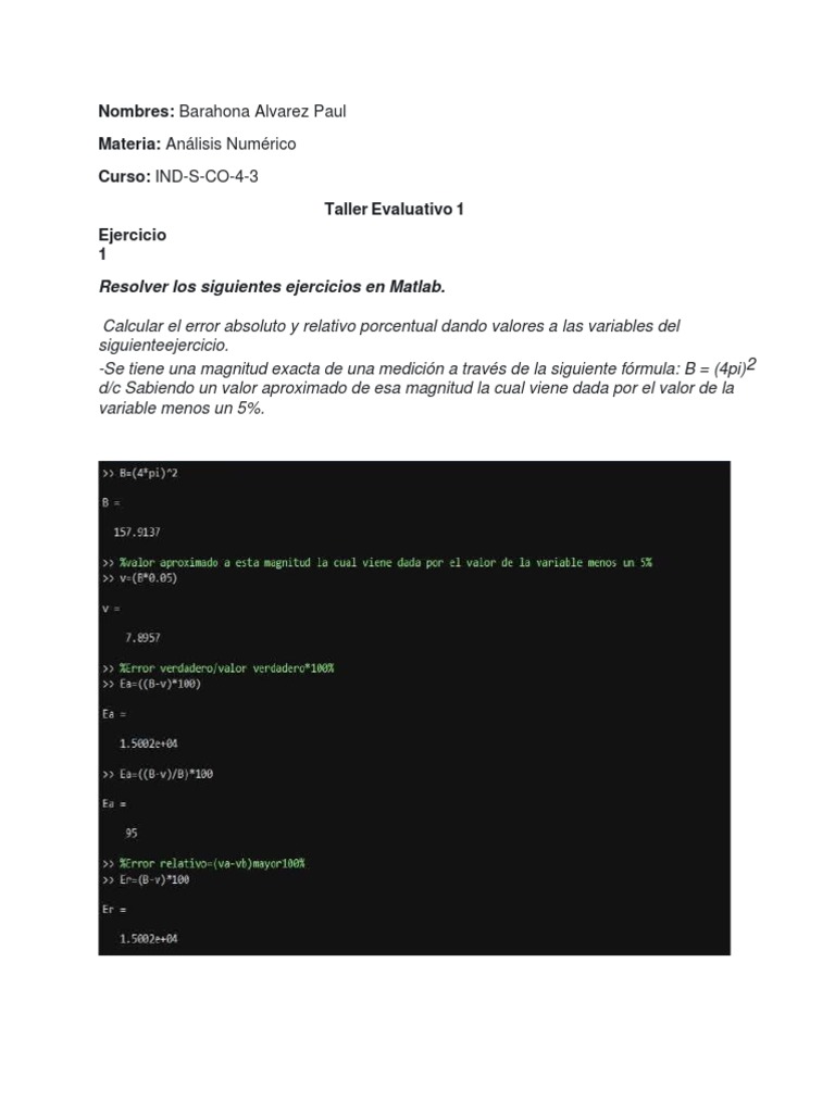 Análisis de Errores en Matlab | PDF