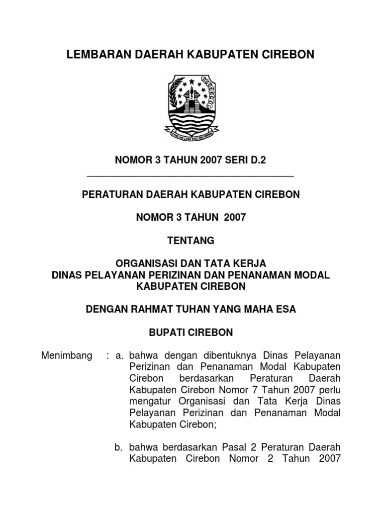 Perda Nomor 3 Tahun 2007 | PDF | Pengelolaan Keuangan & Uang | Griya & Taman