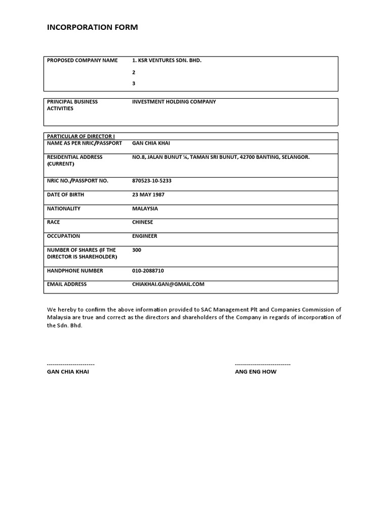 Incorporation Form KSR 4913 97 | PDF