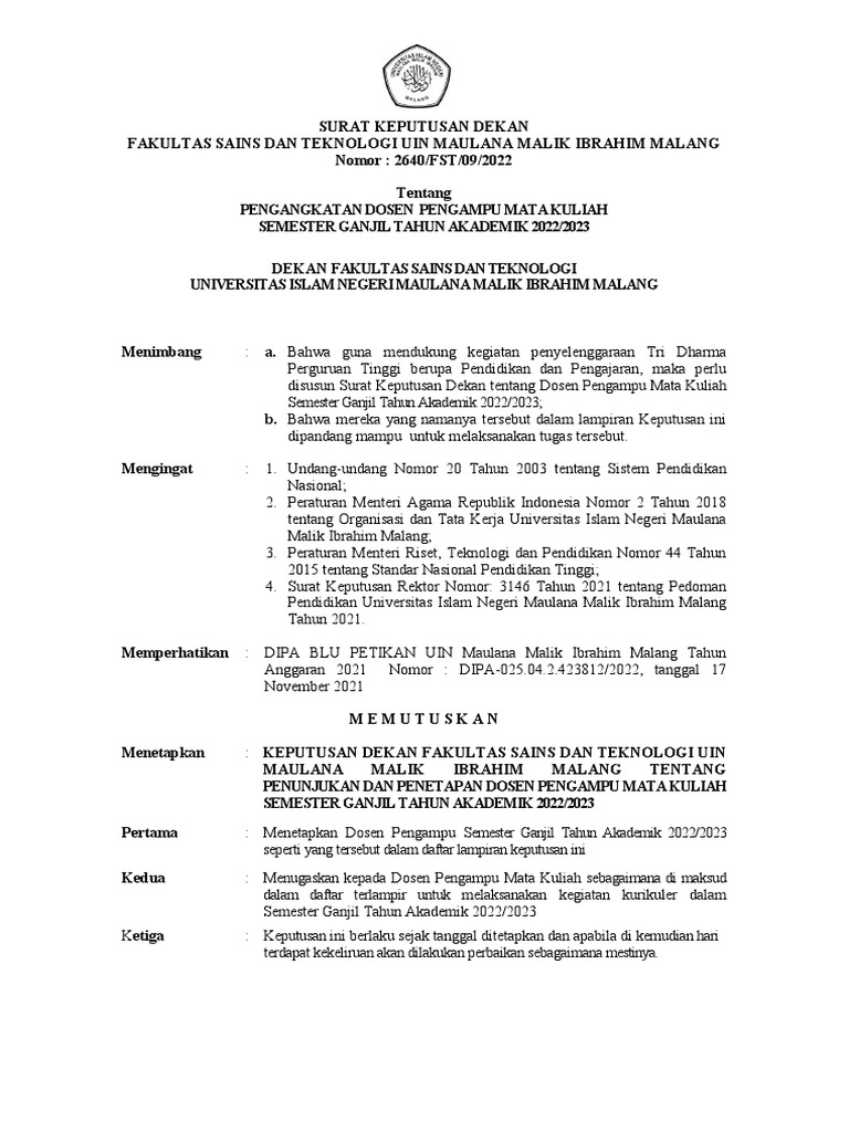 Rev 2 SK Dosen Pengampu Ganjil 2022 2023 | PDF