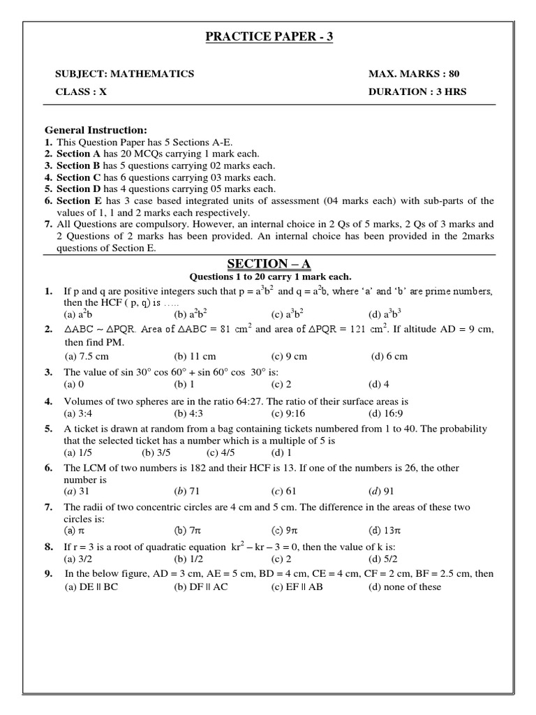 Maths-Class-X - Paper - 3 PDF | PDF | Circle | Trigonometric Functions