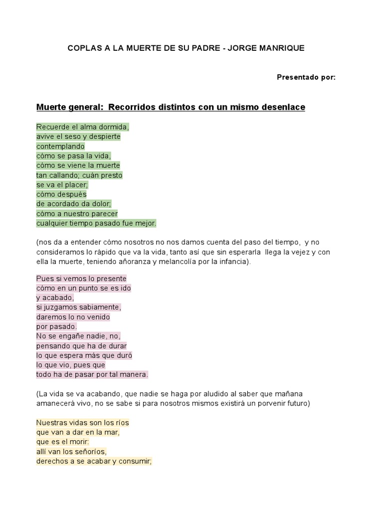 Coplas A La Muerte de Su Padre - Jorge Manrique | PDF
