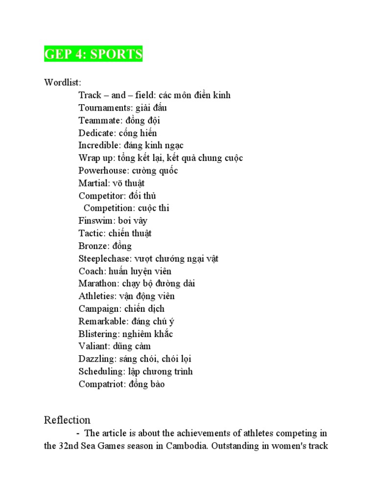 GEP 4. Reading Portfolio - Sport | PDF
