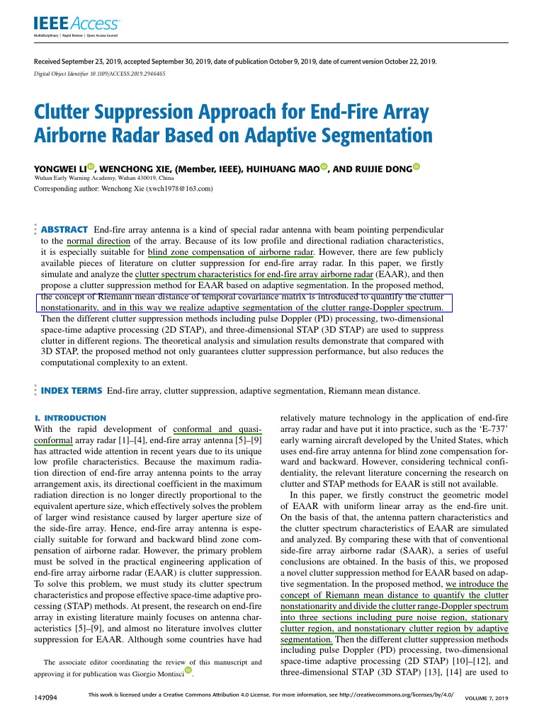 Clutter Suppression Approach For End Fire Array Airborne Radar Based On Adaptive Segmentation