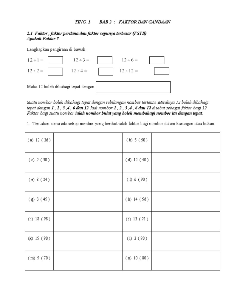 T1 Bab 2 Faktor & Gandaan | PDF