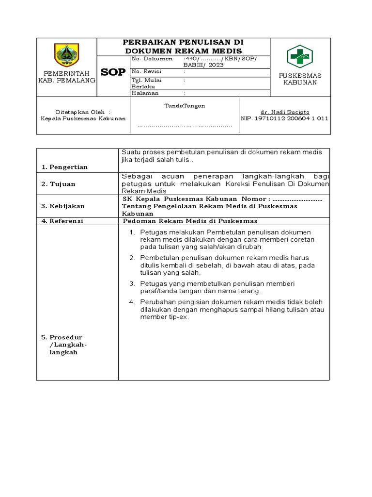 SOP Perbaikan Isi Rekam Medis | PDF