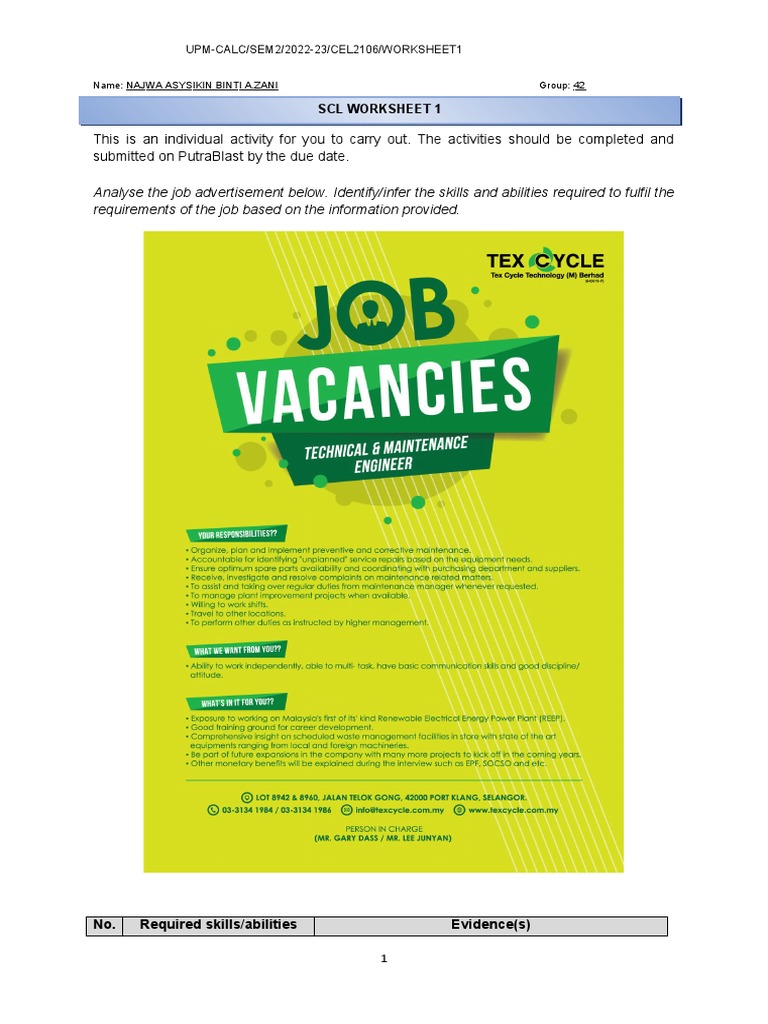 Cel2106 SCL Worksheet 1 | PDF