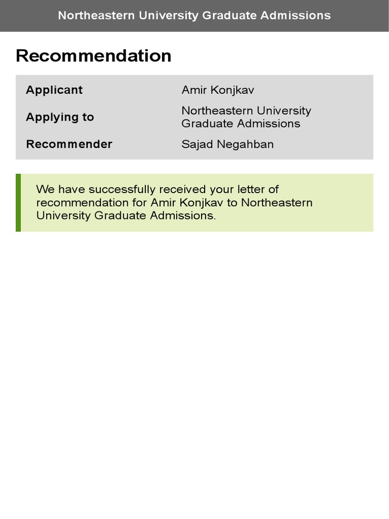 Northeastern University Graduate Admissions Recom | PDF Northeastern University Graduate Admissions Recom | PDF