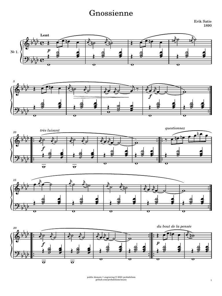 Satie E. - Gnossienne No. 1 | PDF