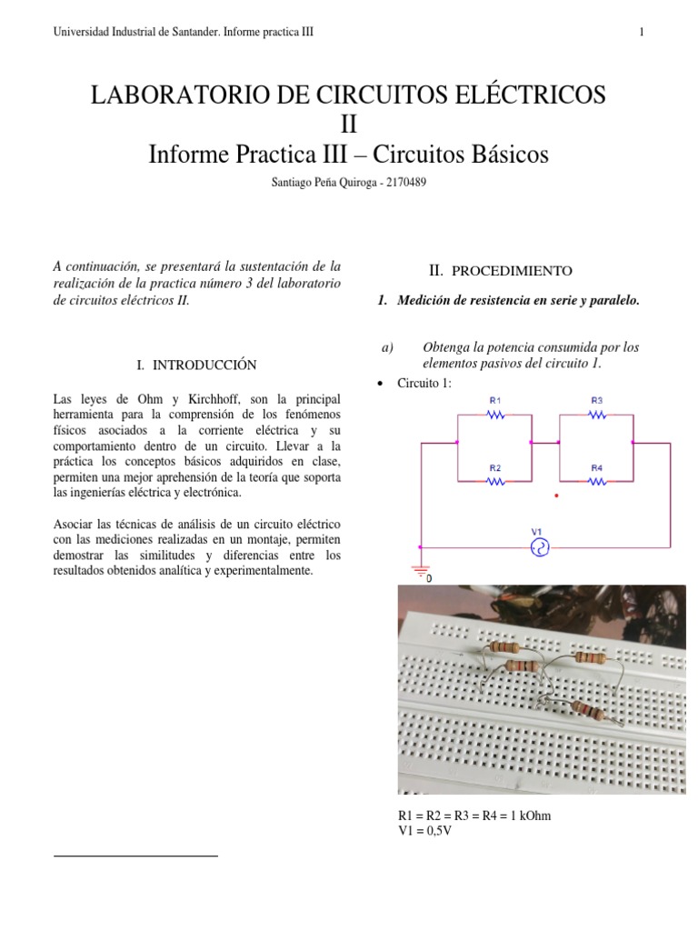 Informe Lab 3 Circuitos 2 circuitos basicos | PDF | Resistor | voltaje