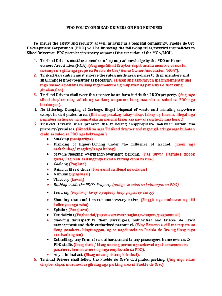 PDO POLICY ON SIKAD DRIVERS from lowie | PDF