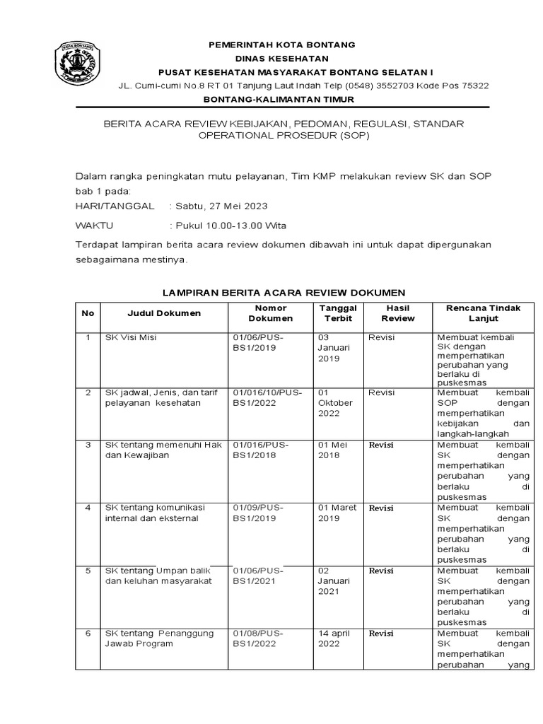 Form Berita Acara Review Dokumen | PDF