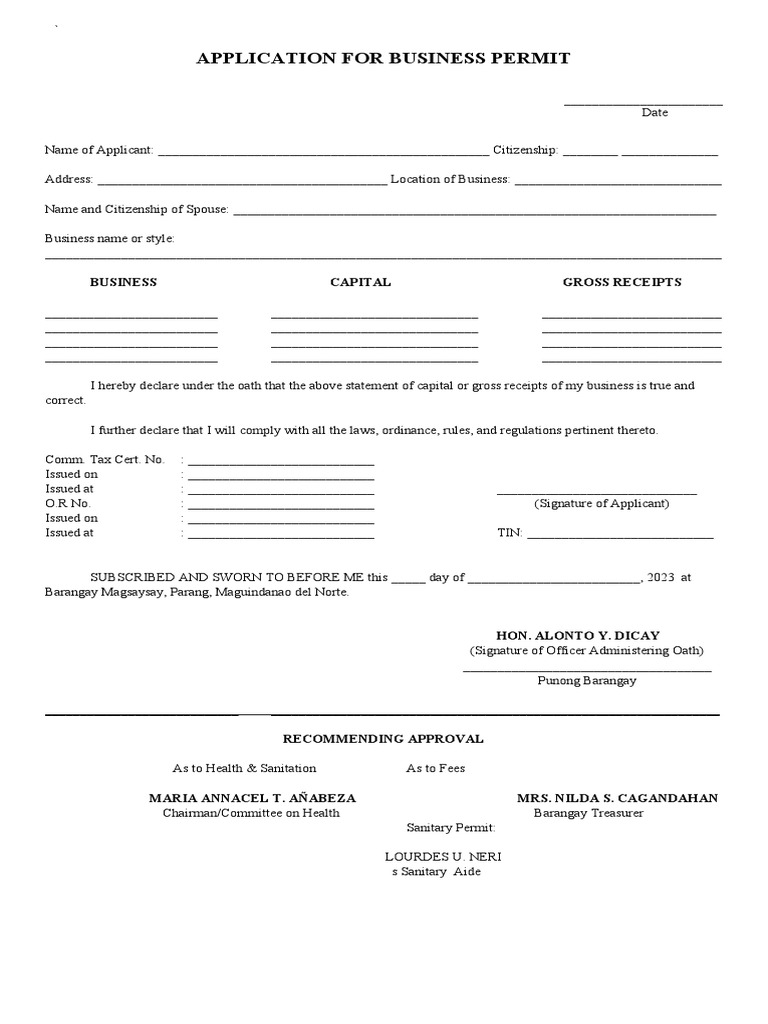 APPLICATION FOR BUSINESS PERMIT (Front) | PDF | Government | Justice