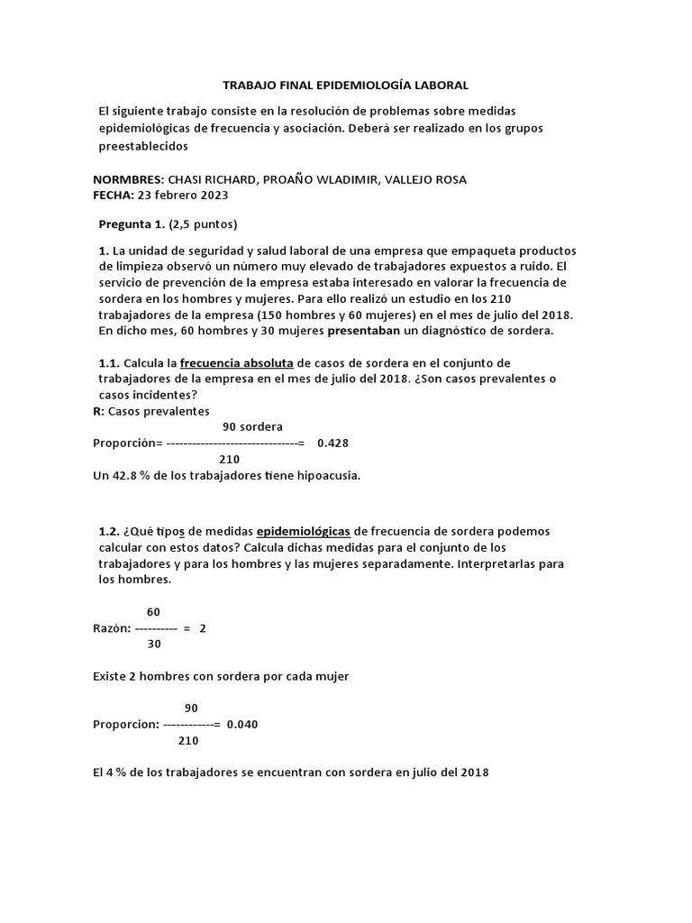 Evaluación Final Epidemiología Laboral 2022 | PDF | Causas de la muerte | Cuidado de la salud