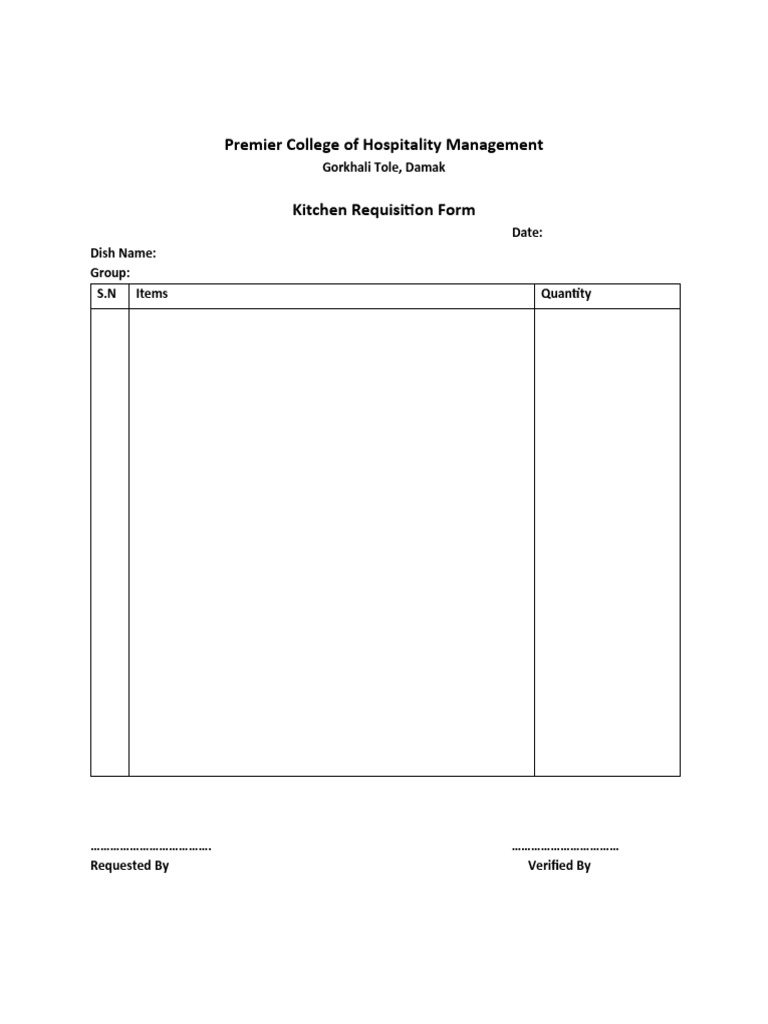 Kitchen Requisition Form | PDF