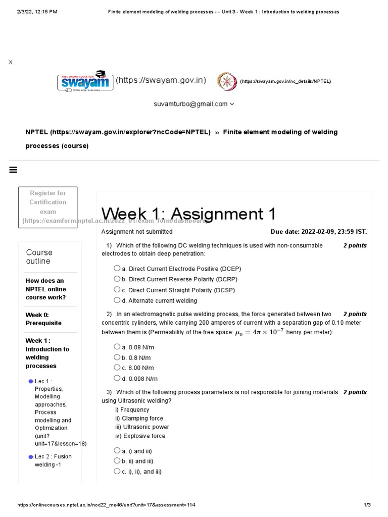 Week 1: Assignment 1: (Https://swayam - Gov.in) | PDF
