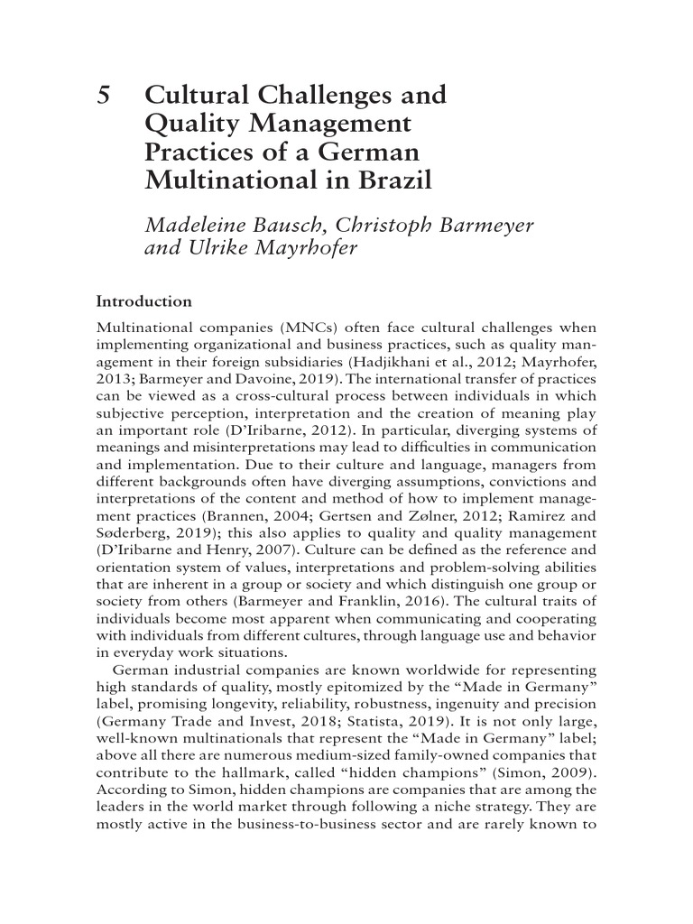 Bausch Et Al. (2020) Cultural Challenges and Quality Management ... Bausch Et Al. (2020) Cultural Challenges and Quality Management ...