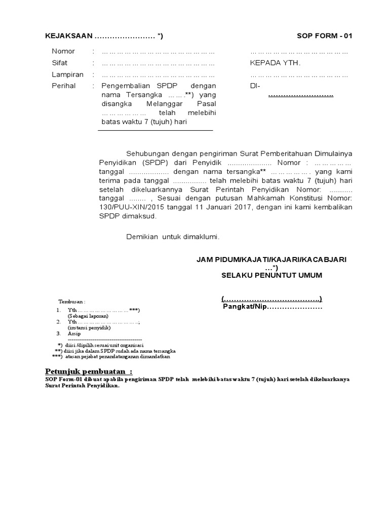 Sop Form-01 Penolakan SPDP | PDF