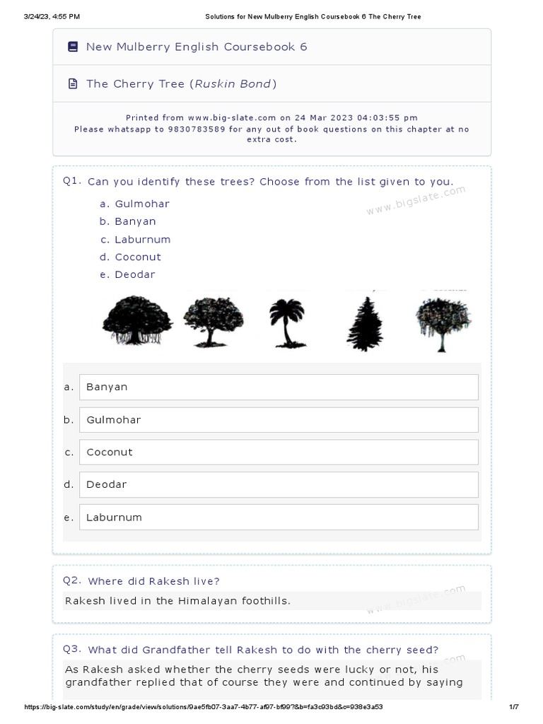 Solutions For New Mulberry English Coursebook 6 The Cherry Tree | PDF | Soil | Flowers