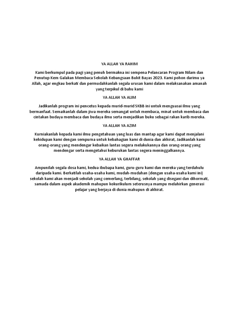 Doa Nilam Dan Kem Membaca 2023 | PDF | Karier & Perkembangan | Agama & Spiritualitas