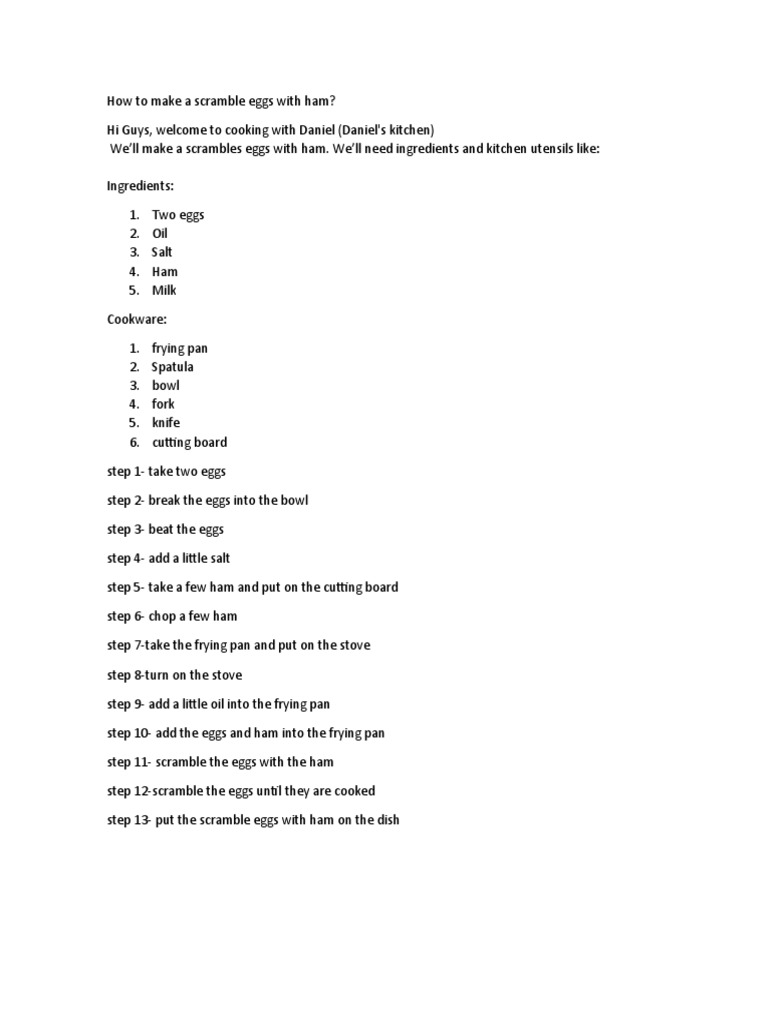 How To Make A Scramble Eggs With Ham | PDF