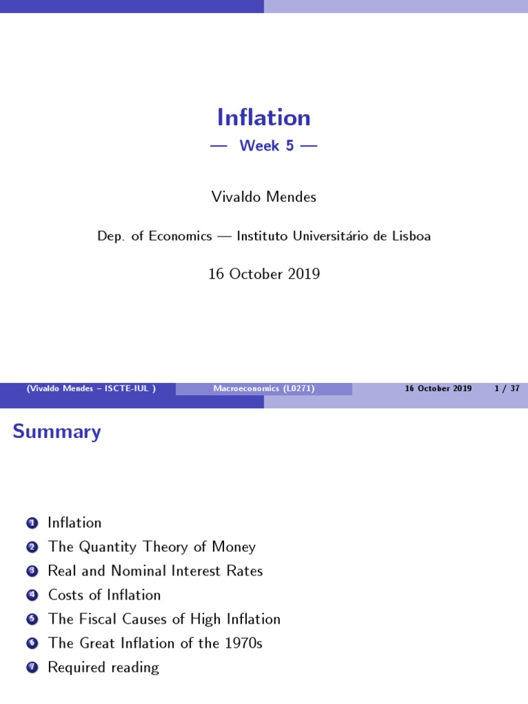 Chapter 8. Inflation | PDF | Money Supply | Quantity Theory Of Money